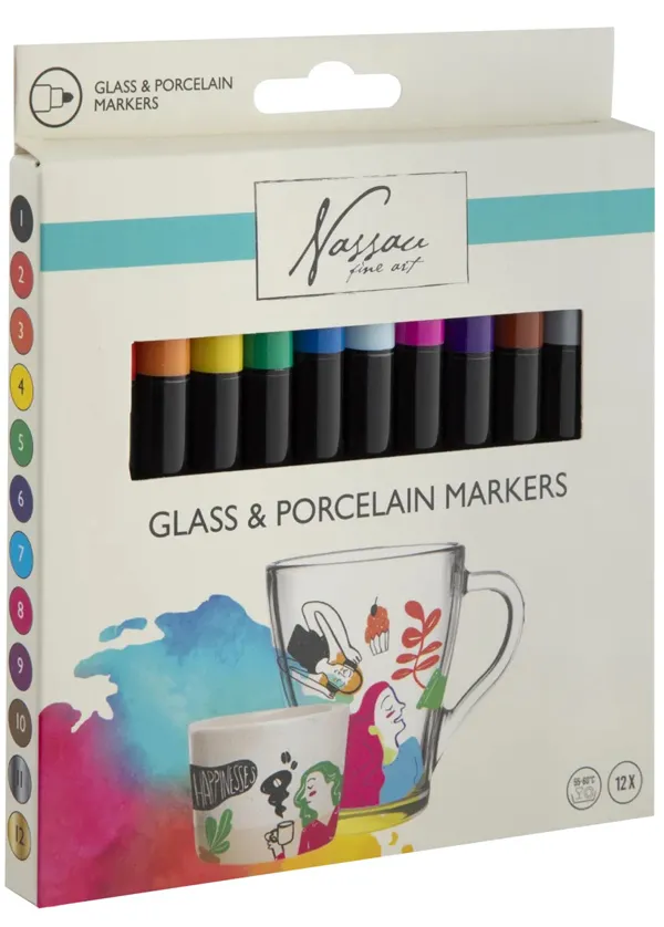 NASSAU markeri za staklo i porcelan 12kom