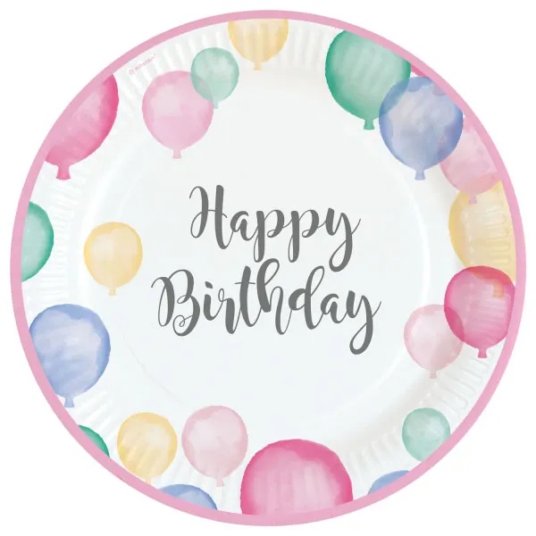 Set 8 rođendanskih tanjirića HAPPY BDAY PASTEL 23 CM