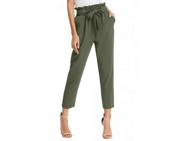Elegantne zelene lagane pantalone sa kaišem S / 36