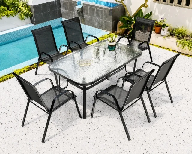 Garden sto sa 6 stolica set - kaljeno staklo