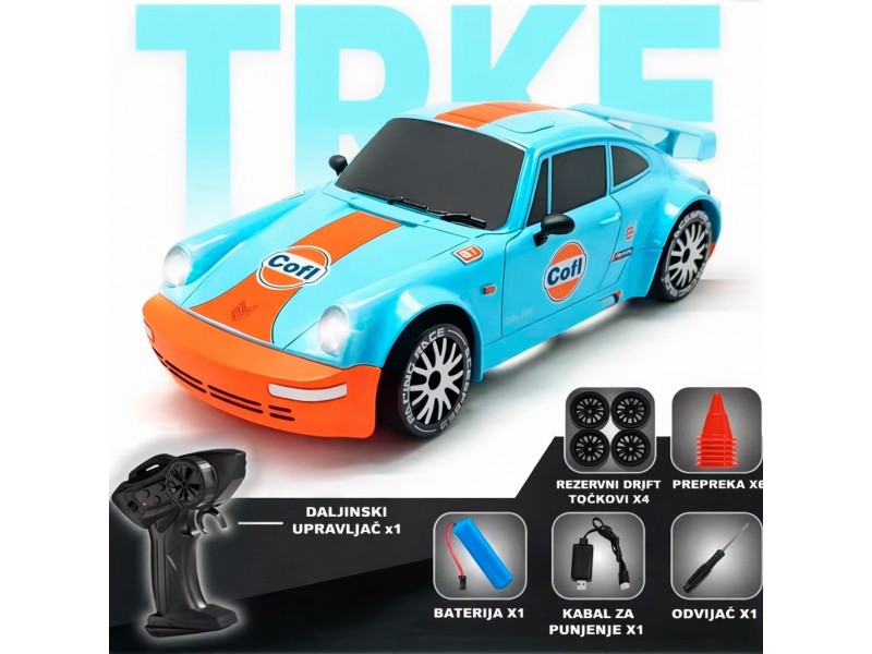 RC drift auto 4WD (20+ kmh) sa opremom i svetlima