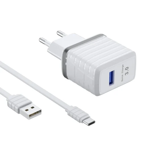 Kućni punjač Konfulon C32Q fast 18W USB-A + kabal USB-C