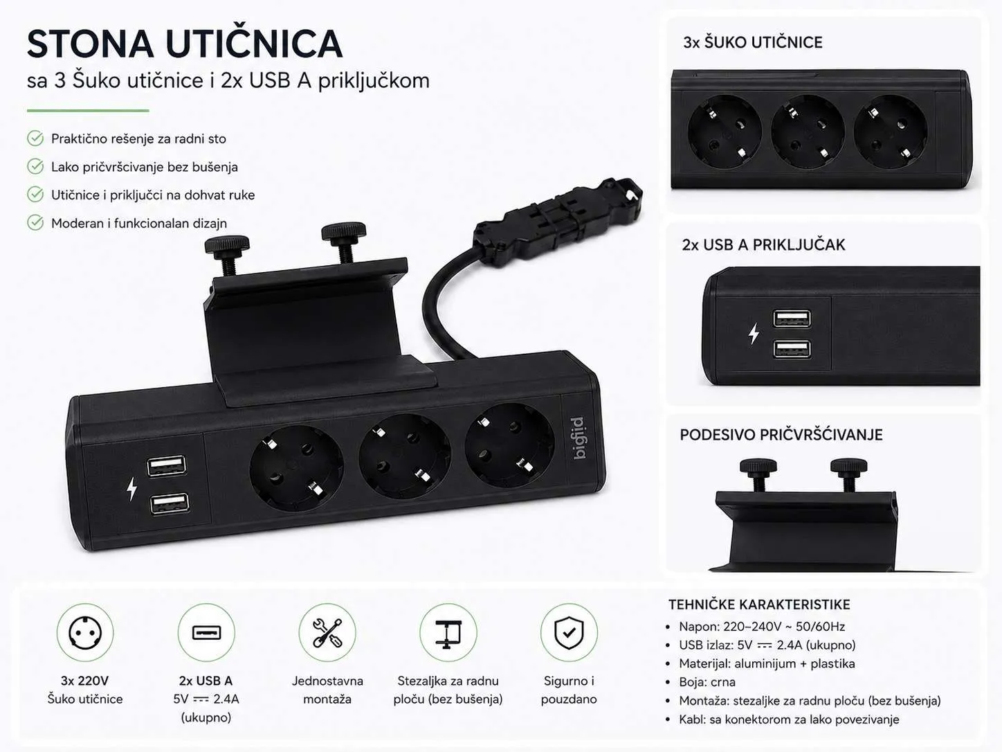 Stona utičnica DeskUp crna