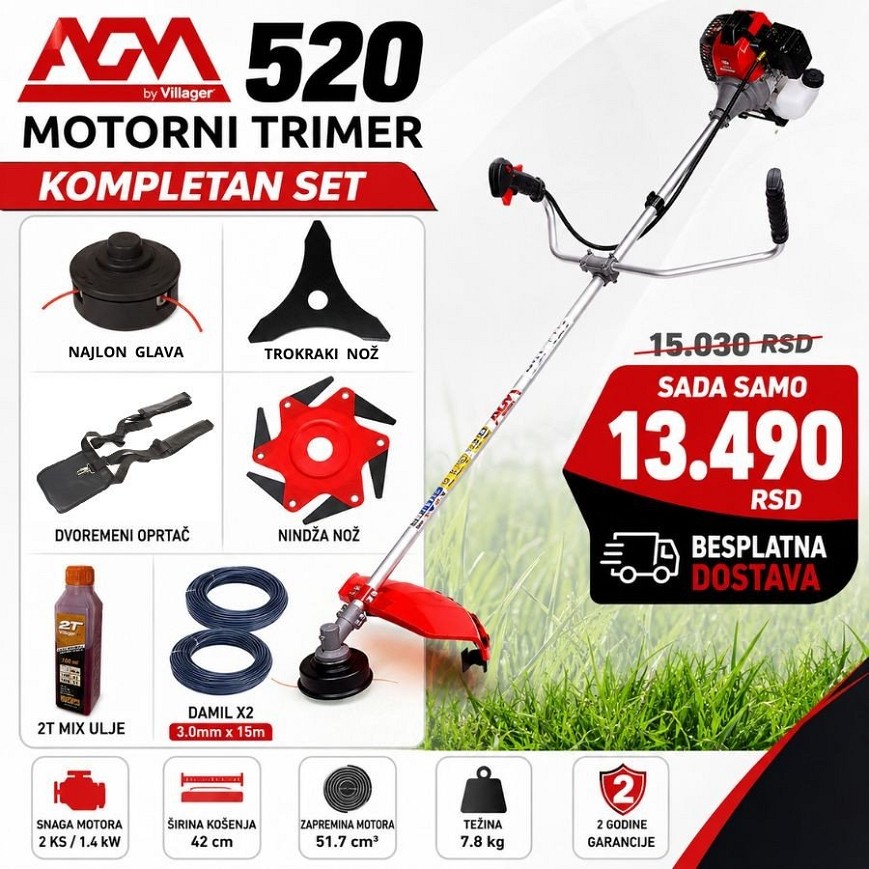 Motorni trimer 2KS 52cc AGM 520 - set
