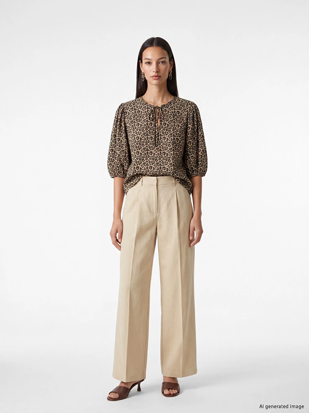 LCW EVERYDAY Bluza Sa Kragnom Na Vezanje I Leopard Printom