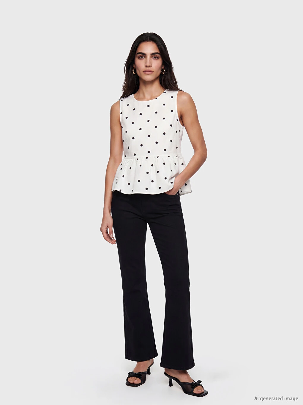 LCW Vision Okrugli Izrez Tufnice Peplum Bluza