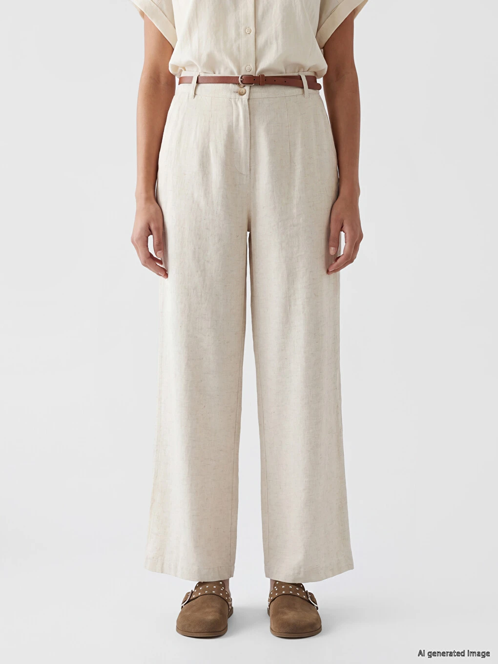 XSIDE Ženske Pantalone Od Mešavine Lana Sa Kaišem