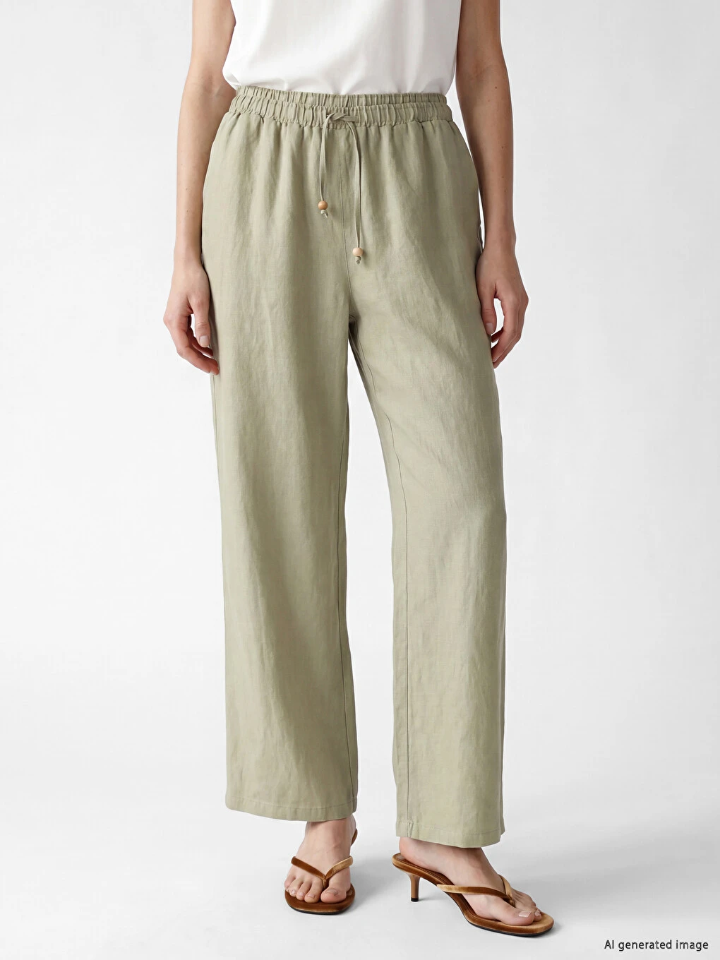 LCW Vision Elastični Struk Ženske 100% Lanene Pantalone