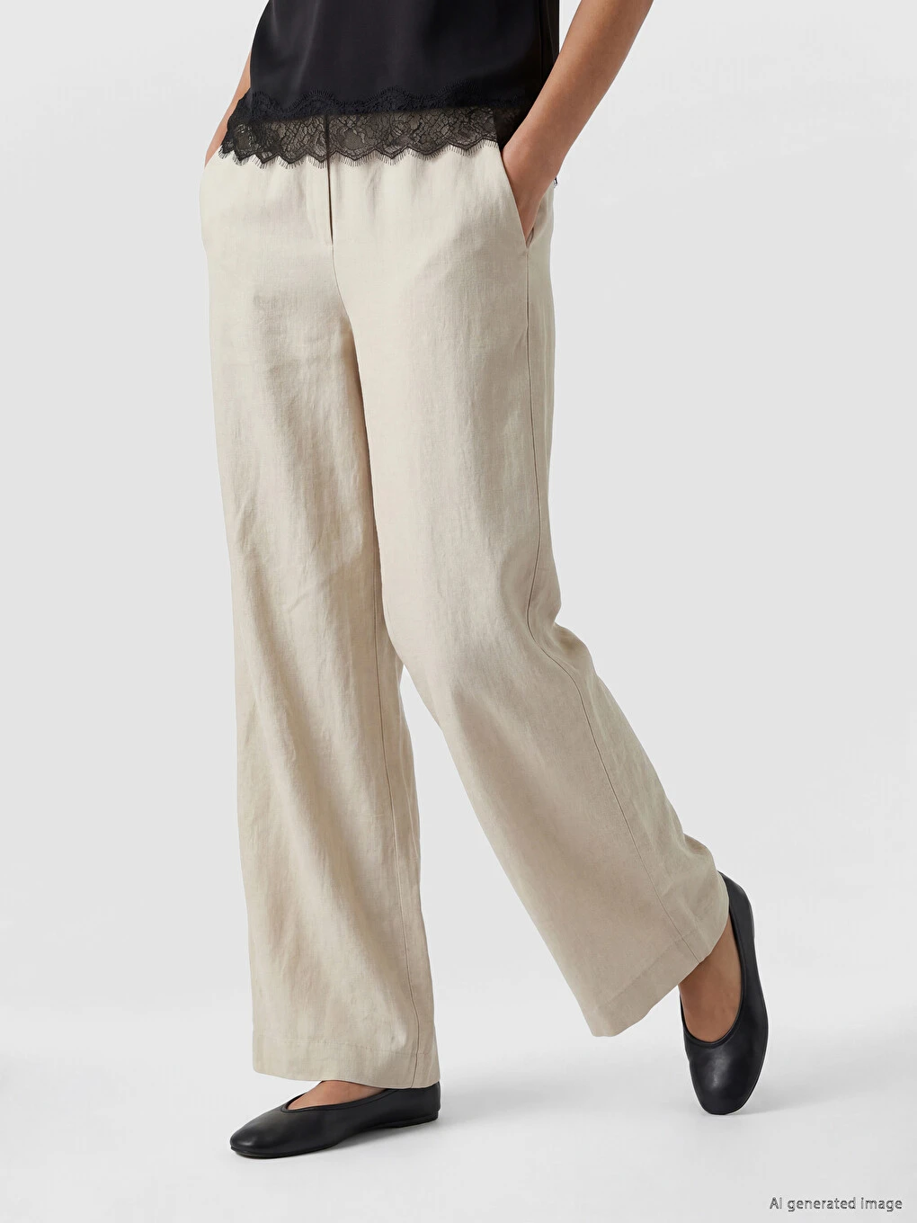 LCWAIKIKI Classic Elastični Struk Ženske 100% Lanene Pantalone
