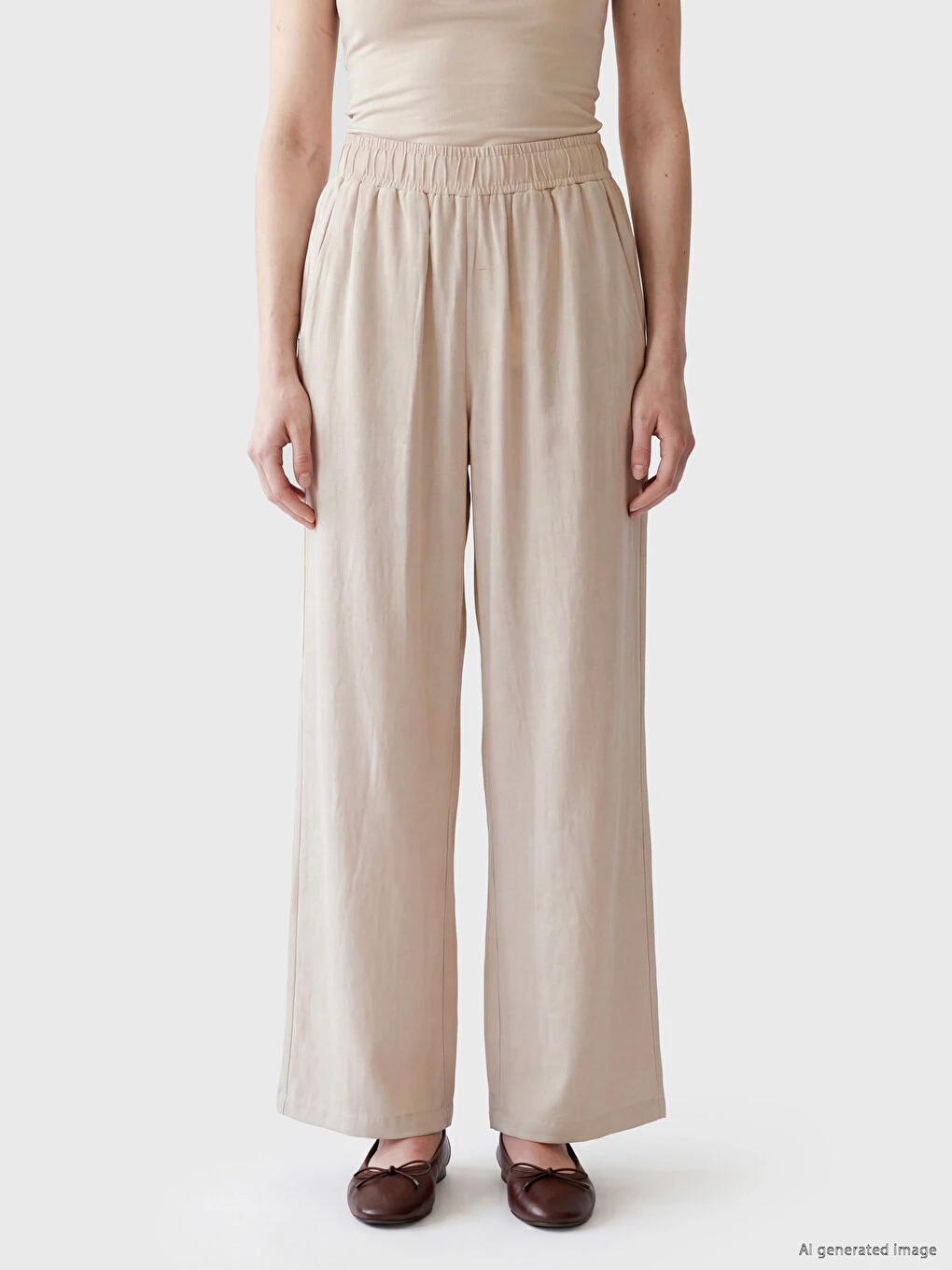 LCW Comfort Ženske Pantalone Od Mešavine Lana Sa Elastičnim Strukom