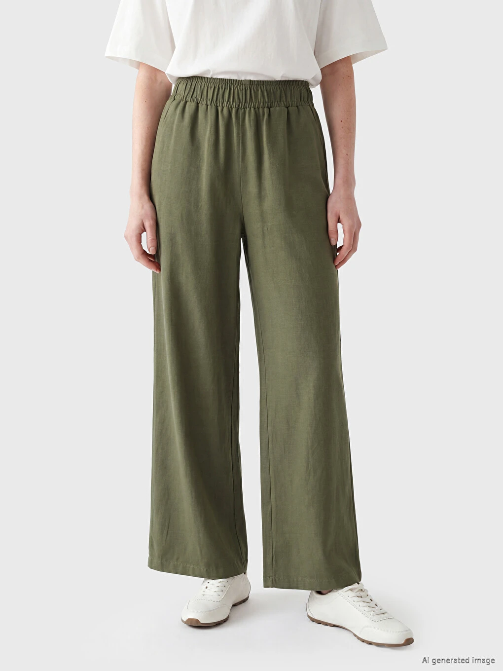 LCW Comfort Ženske Pantalone Od Mešavine Lana Sa Elastičnim Strukom