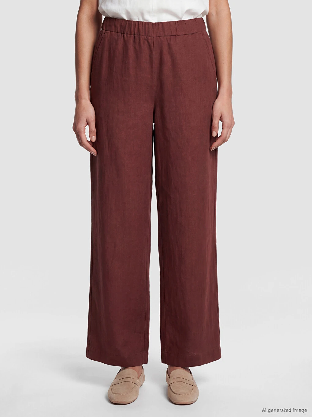 LCWAIKIKI Classic Elastični Struk Ženske 100% Lanene Pantalone