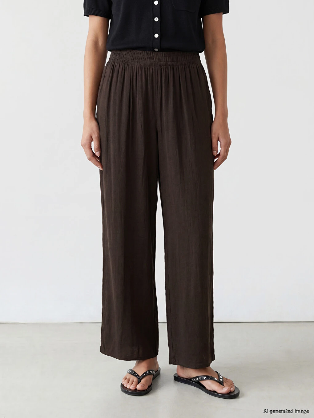 LCW Modest Elastični Struk Široke Nogavice Ženske Pantalone