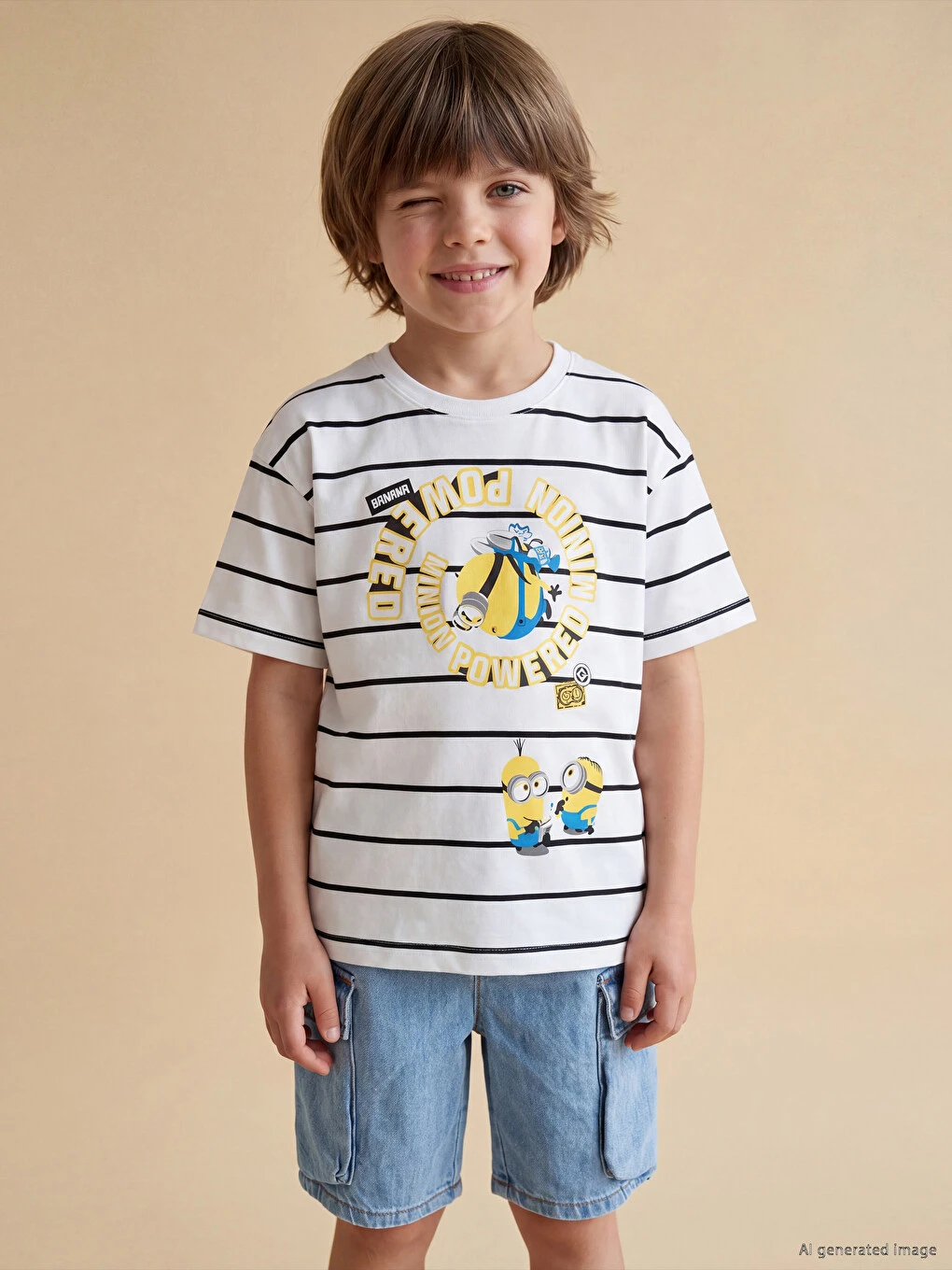 LCW Kids Prugasta Minions Štampana Dečija Majica
