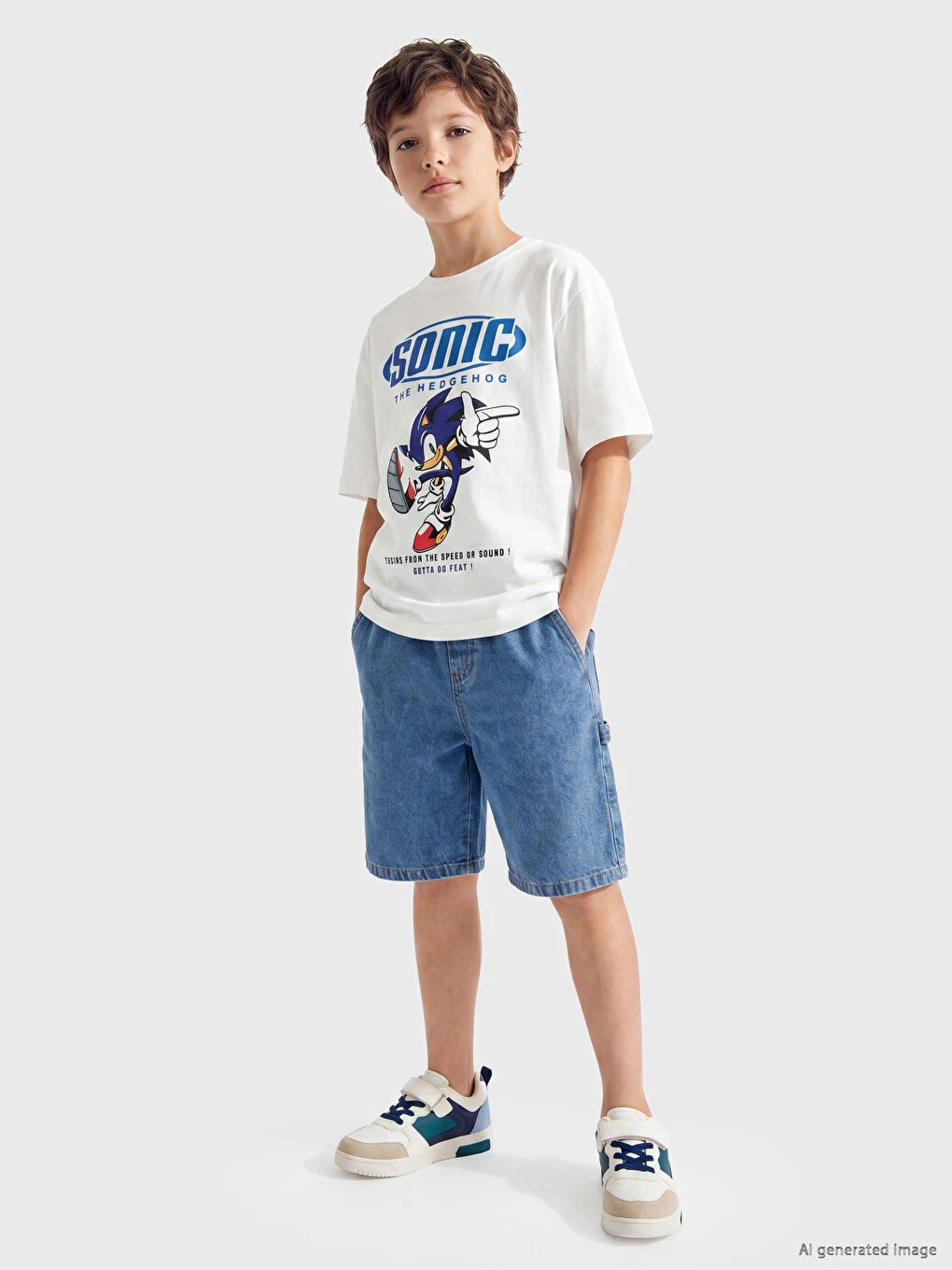 LCW Kids Okrugli Izrez Sonic Štampana Dečija Majica