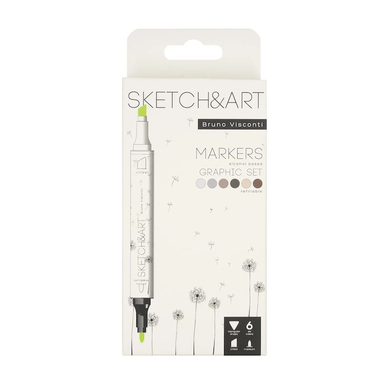 Set dvostranih markera 6 kom SKETCH&ART GRAPHICS Bruno Visconti