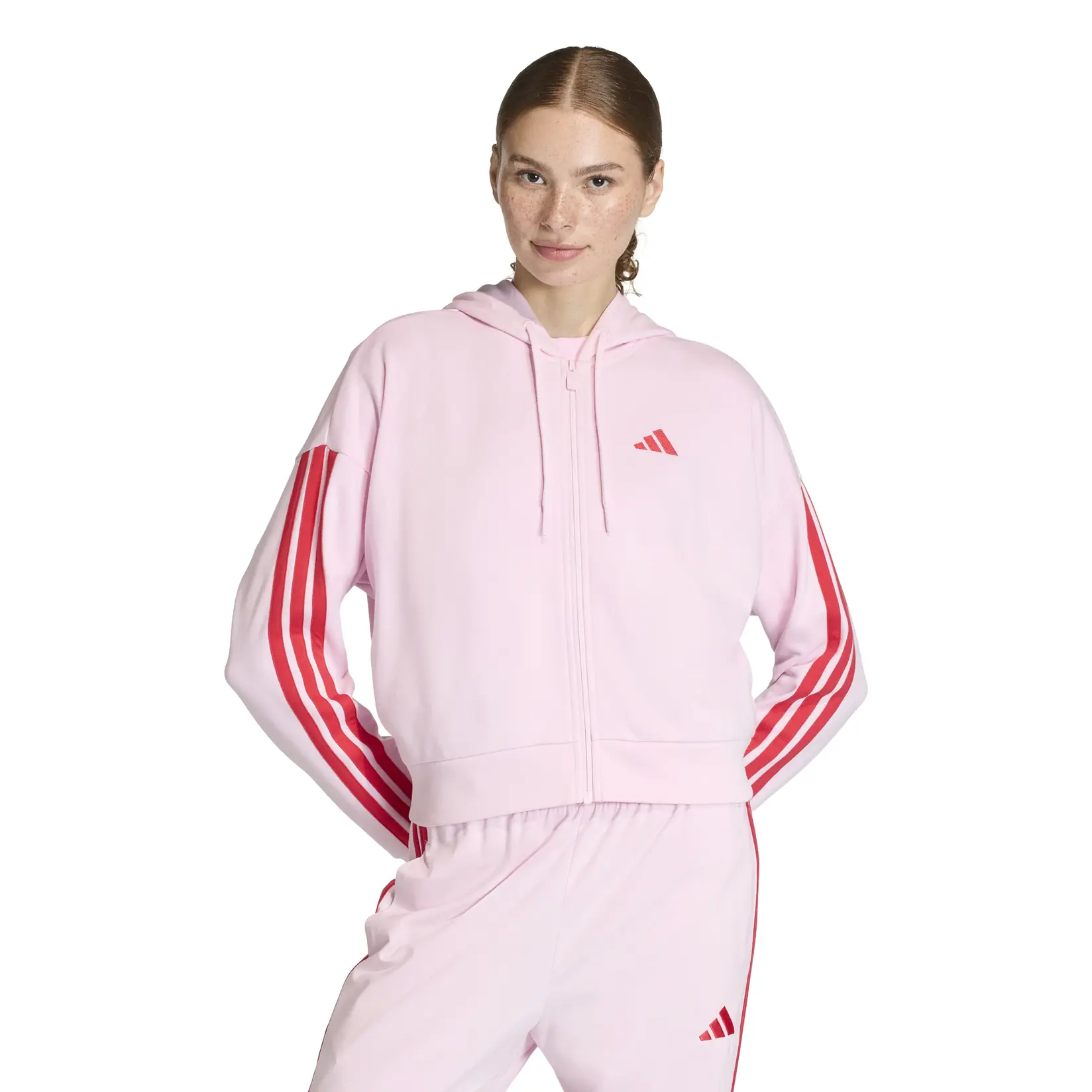 Adidas Ženski duks W 3S Ft Fz Hd KD4789, Roze-crveni