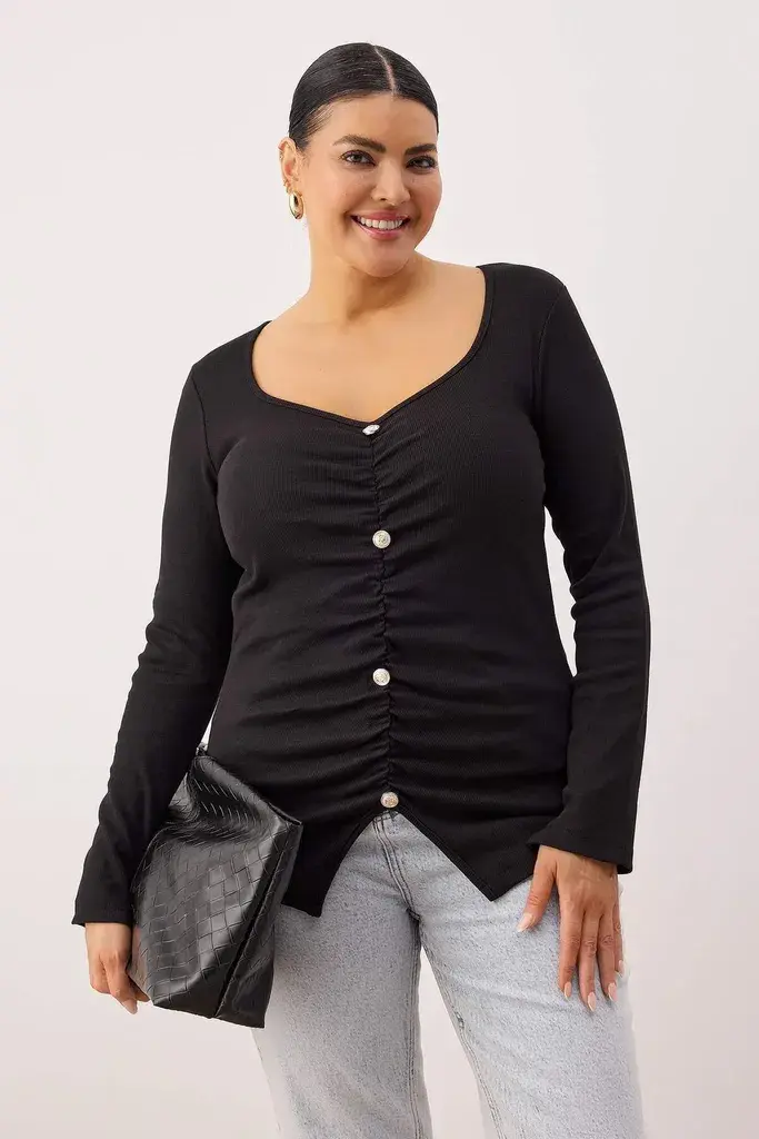 Trendyol Curve Ženska bluza Tbbaw26Af00029, Crna