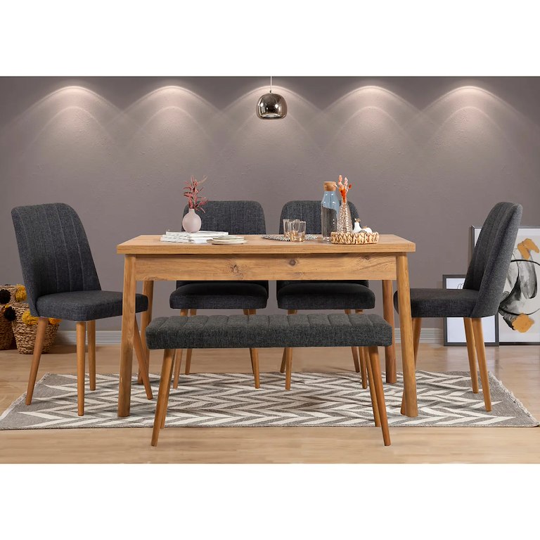 Hanah home Set trpezarijski sto, 4 trpezarijske stolice i klupa Costa Atlantic Bež-Antracit
