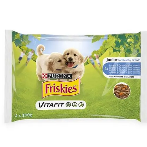 FRISKIES Vllažna hrana za štence, Piletina i grašak u želeu, 4x85g