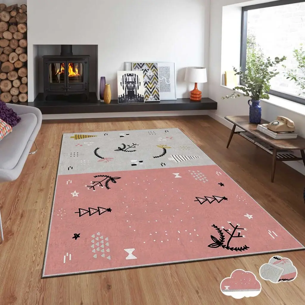 Conceptum Hypnose Tepih sa novogodišnjim motivima Asr-Crpt-62, Pravougaoni, 80 x 140 cm, Sivo-roze