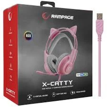 Slušalice žične gaming Rampage RM-K91 X-CATTY 7.1 RGB roze 36032