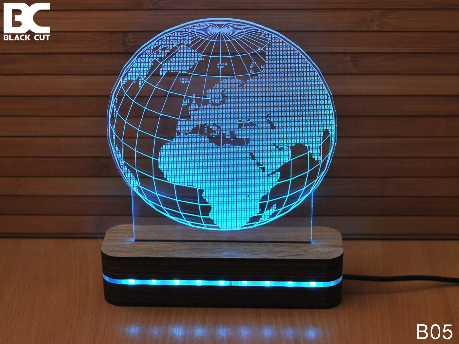 Black Cut 3D Lampa Planeta Zemlja Svetlo plava