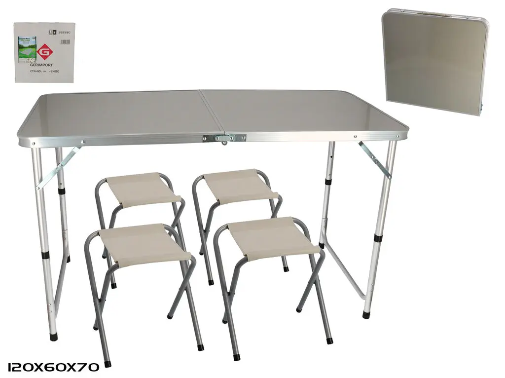 Sklopivi aluminijumski kamp set sto i 4 stolice, 120 x 60 x 70 cm