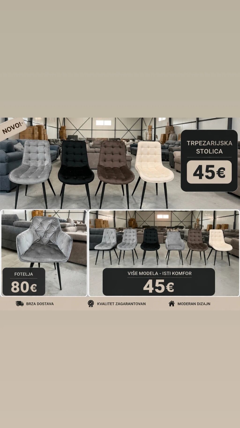 Trpezarijske stolice – više modela, isti komfor - Cena: 45€ (po