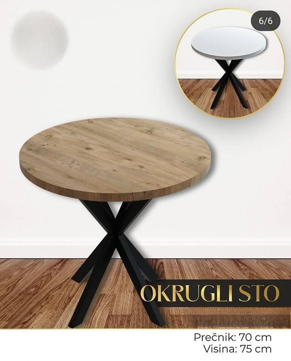 Okrugli sto modernog dizajna - Prečnik: 70 cm - Visina: 75 cm