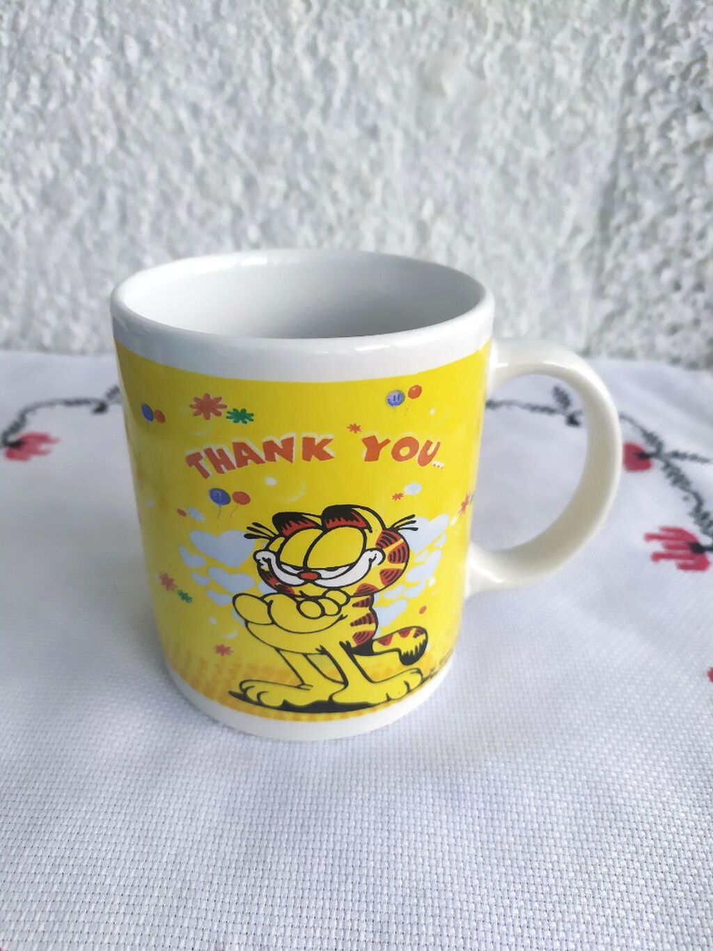 Vintage Garfild Keramička Šolja "Thank You" 80s Garfild Keramička