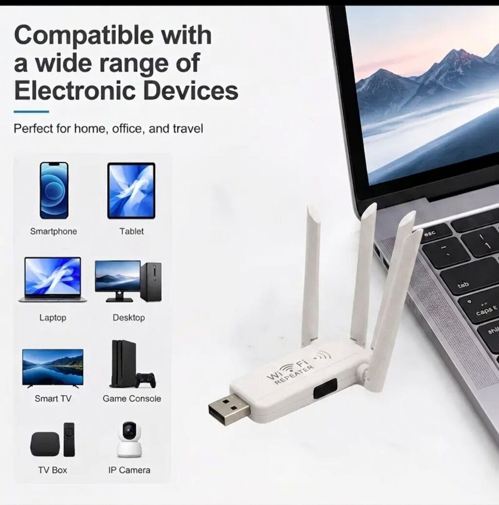 USB Wi‑Fi repeater/pojačivač signala – 2.4 GHz, do 300 Mbps, 4 antene