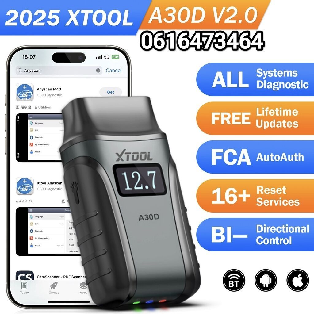 Novo- XTOOL Anyscan A30D V2.0 Bluetooth OBD2 CANFD FCA Cena skenera