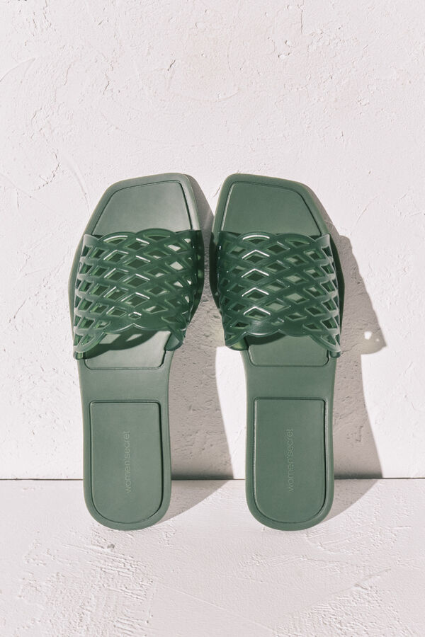 Grüne flache jelly-sandalen