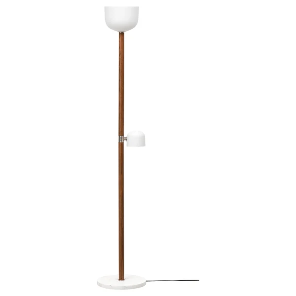 Pod.indirektna lampa/čitaća lampa, opal bela staklo/tamnosmeđa hrastovina, 180 cm