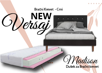 Versaj Bračni Krevet 201X149X112 cm - Crni + Madison Dušek za Bračni krevet 138x192 cm