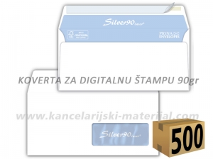 500 koverata PIGNA Silver Laser ameriken koverta 110x230mm 90g (za digitalnu štampu) desni prozor