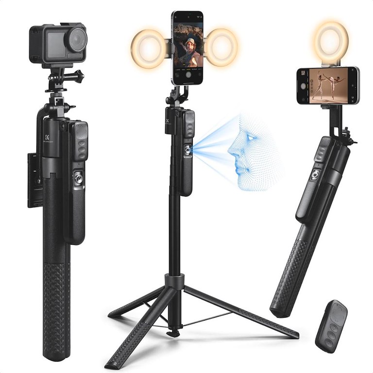 K&F Concept 180cm Tripod, Selfie Stick, 2 Fill Lights, Remote Control KF15.0006