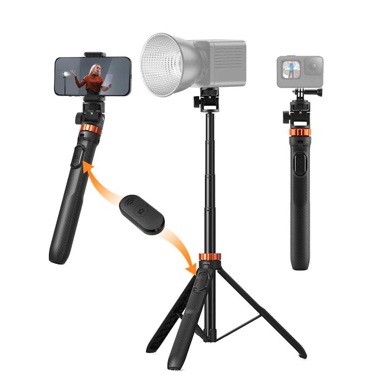 K&F Concept 175cm Iphone Selfie Stick Tripod, Phone Holder, Remote Control, Action Camera Adapter, Compatible with Phone/GoPro KF09.143