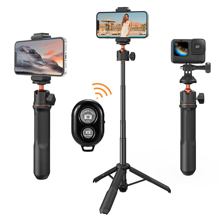 K&F Concept 60cm 3 in 1 selfie stick desktop stand, ball head + mobile phone holder + GoPro adapter + Bluetooth remote control MS11 KF09.135