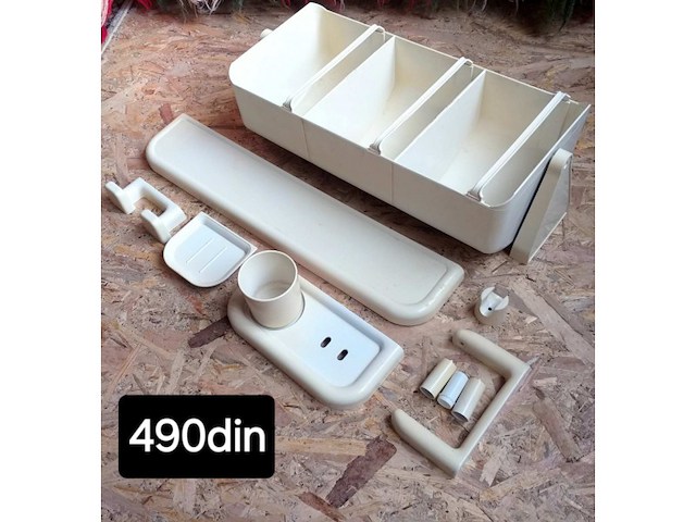Set za kupatilo beli - police, držač za papir i sapun