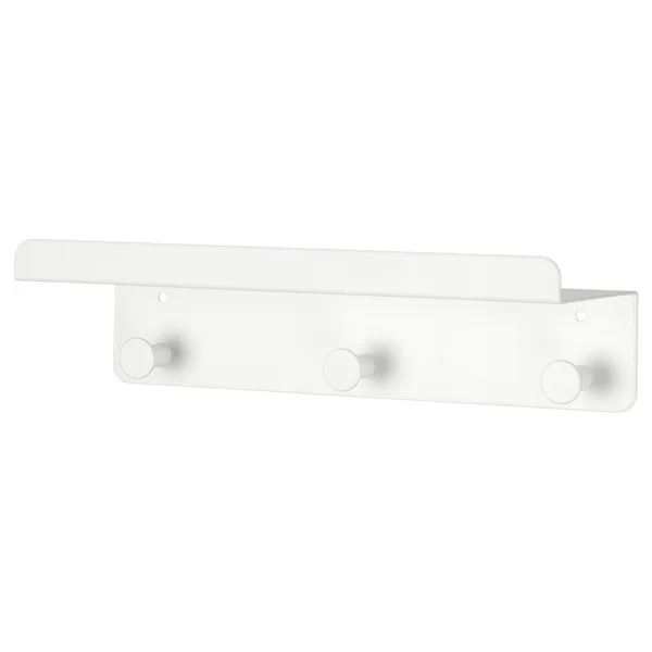 Zidna polica s 3 kuke, bela, 30x8 cm