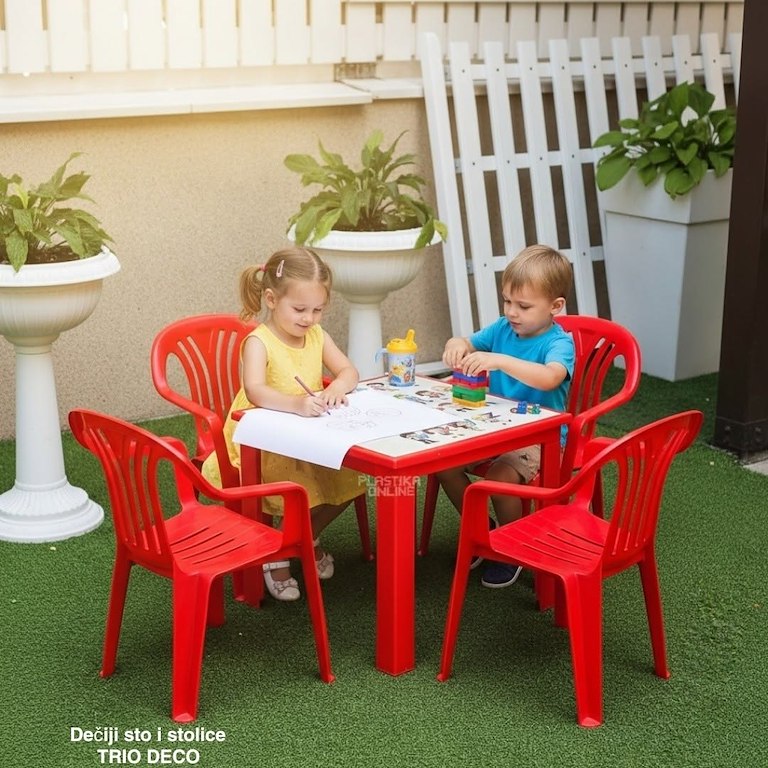 Dečiji sto i stolice TRIO DECO – Sto i 4 stolice za decu – CRVENI