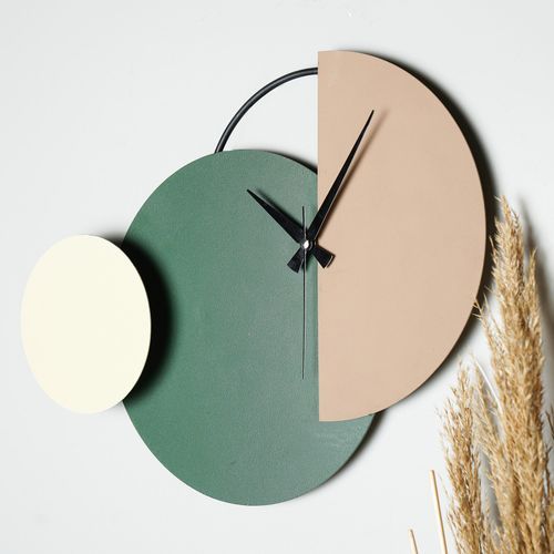 Wallity Mateen - Brown Green Brown Cream Decorative Wall Clock - OŠTEĆENO