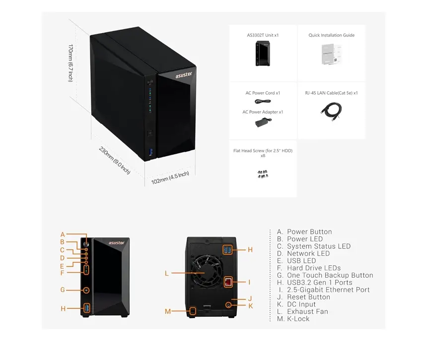 ASUSTOR NAS Storage Server DRIVESTOR 2 Pro AS3302T v2