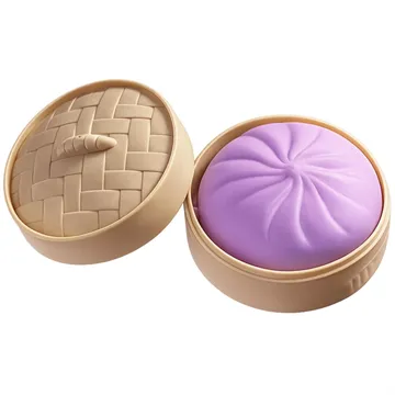 SOLID COLOR DUMPLING SQUISHY STRESS RELIEF TOY WITH STEAMER BOX - PURPLE