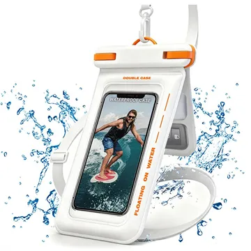 IPX8 WATERPROOF FLOATING PHONE CASE WITH DUAL STORAGE COMPARTMENTS - 7.5" - WHITE