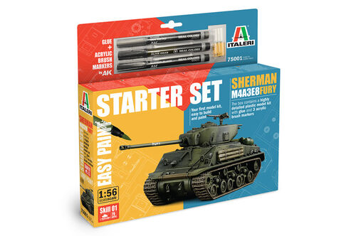 NEW! Italeri 75001 M4A3E8 Sherman Fury Starter Set - Easy Paint