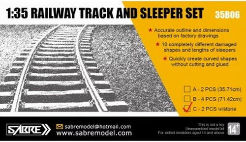 NEW! Sabre 35B06-C Railway Track and Sleeper Set (2 pcs with Stones)