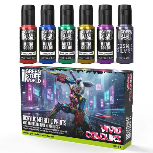 NEW! Green Stuff World 10132 Vivid Metallic Paints Set